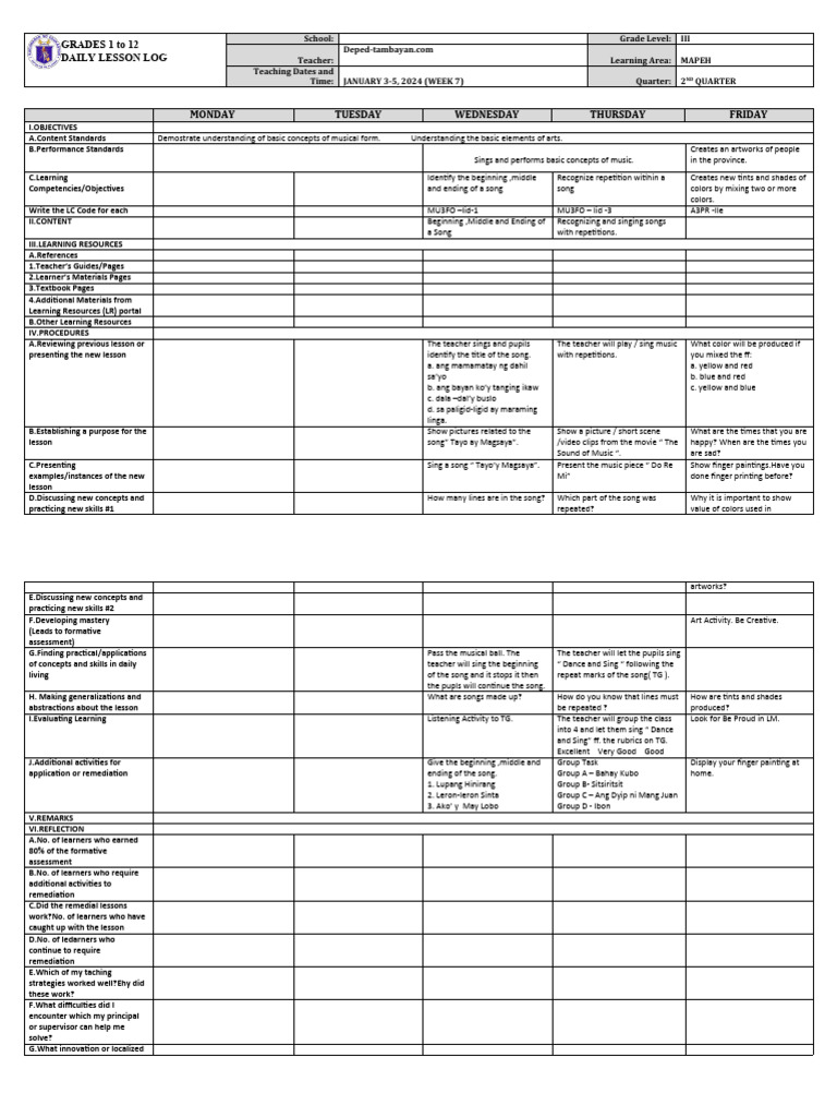 DLL_MAPEH 3_Q2_W7 | PDF