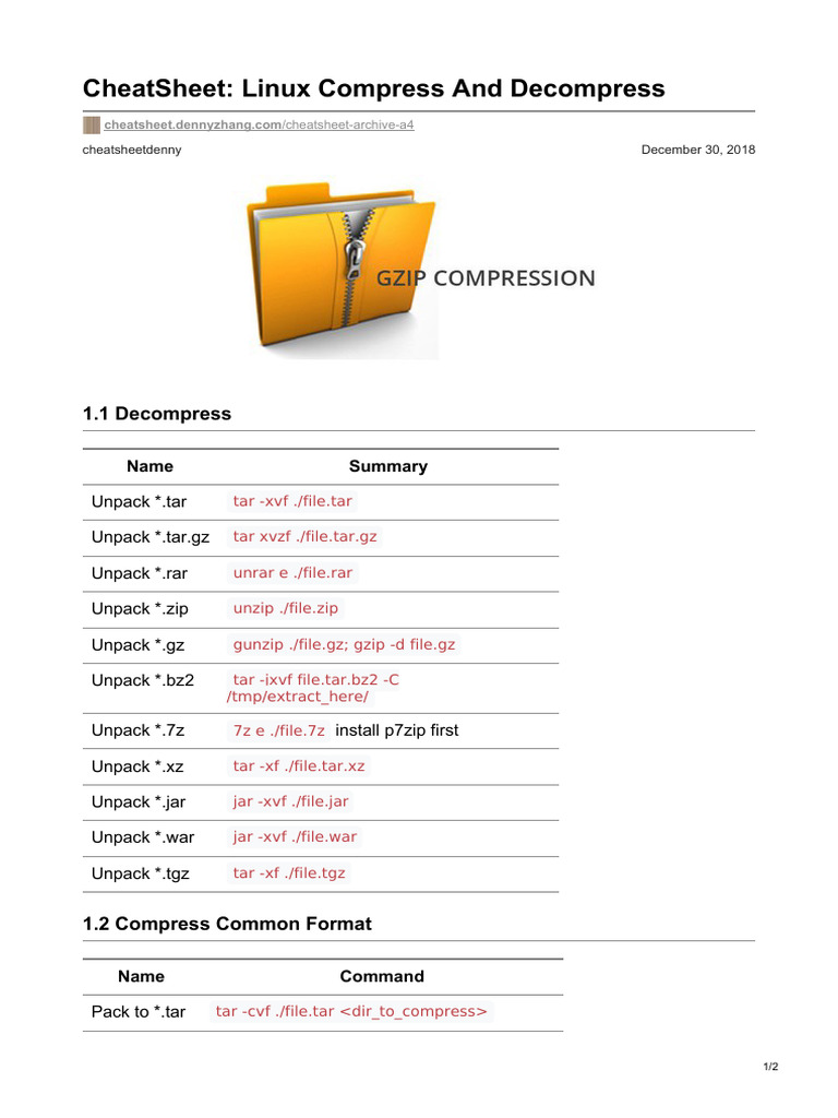 CheatSheet_Linux_Compress_And_Decompress | PDF