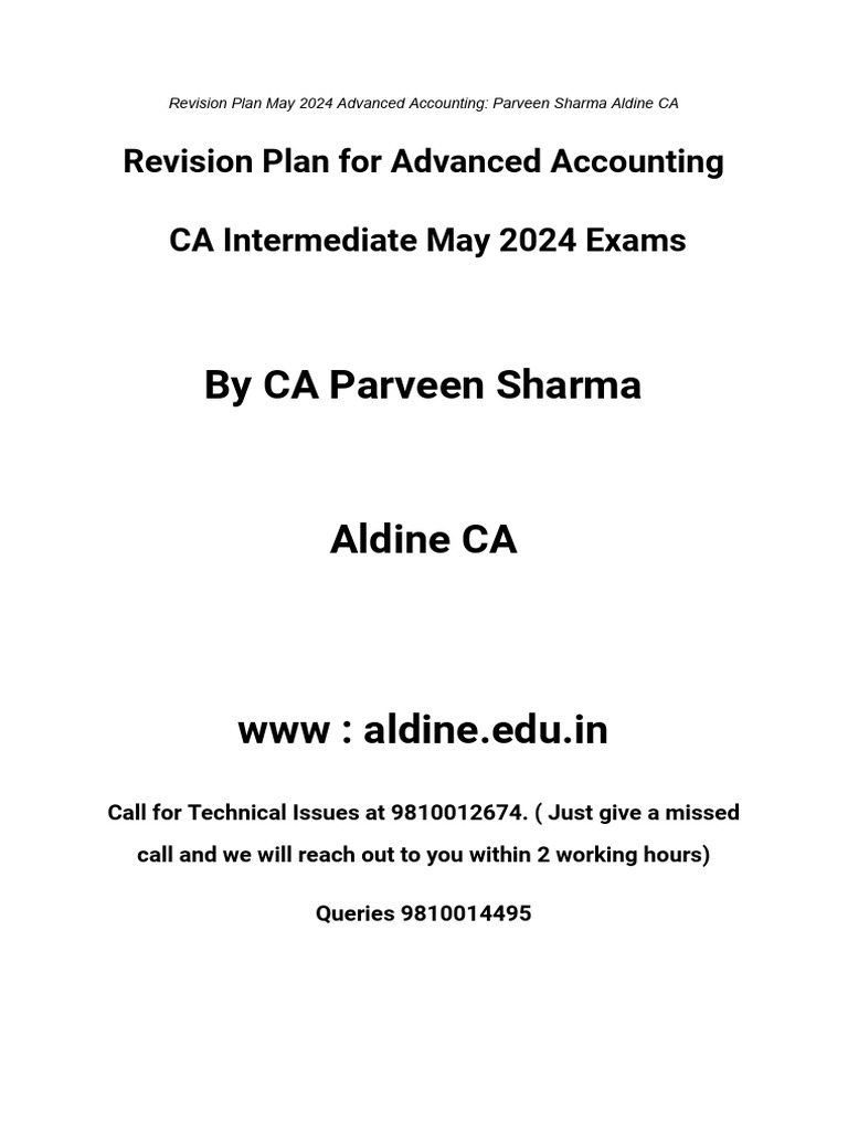 Revision Plan May 24 Inter by Parveen Sharma | PDF