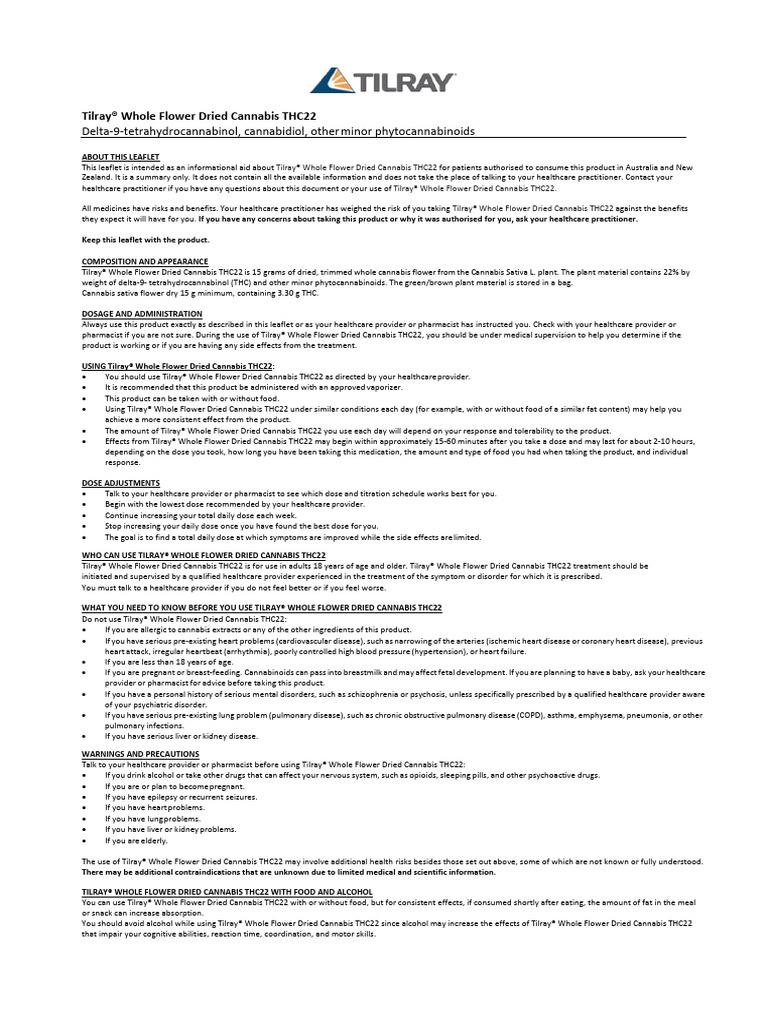 Tilray WF THC22 CMI Oct 2022 | PDF | Dose (Biochemistry) | Chemistry