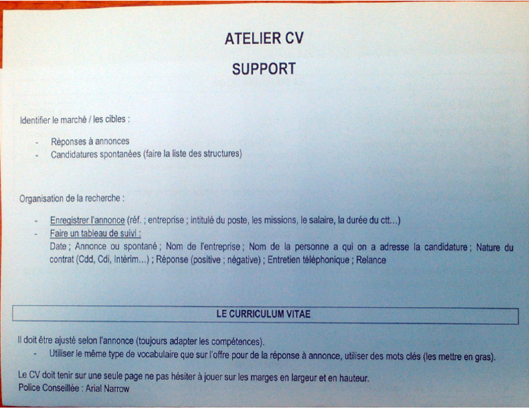 Support Atelier CV | PDF