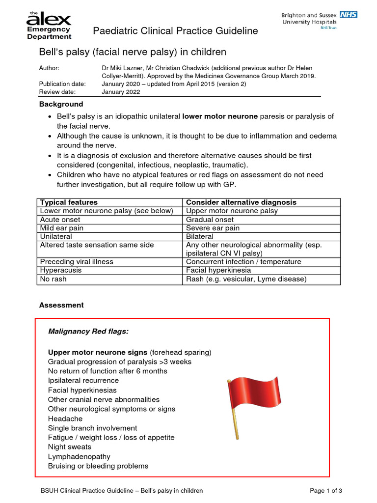 Paediatric Guidelines Bells Palsy 2020 | PDF | Lyme Disease | Nervous ...