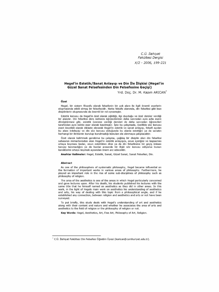 Hegel'in Estetik-Sanat Anlay______ ve Din __le ili__kisi (Hegel'in G ...