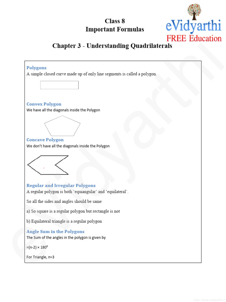 Class 8 Chapter 3 Maths Important Formulas | PDF | Rectangle ...
