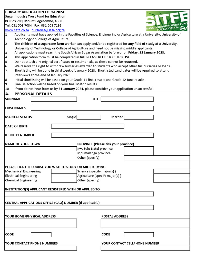 SITFE Application Form 2024 | PDF