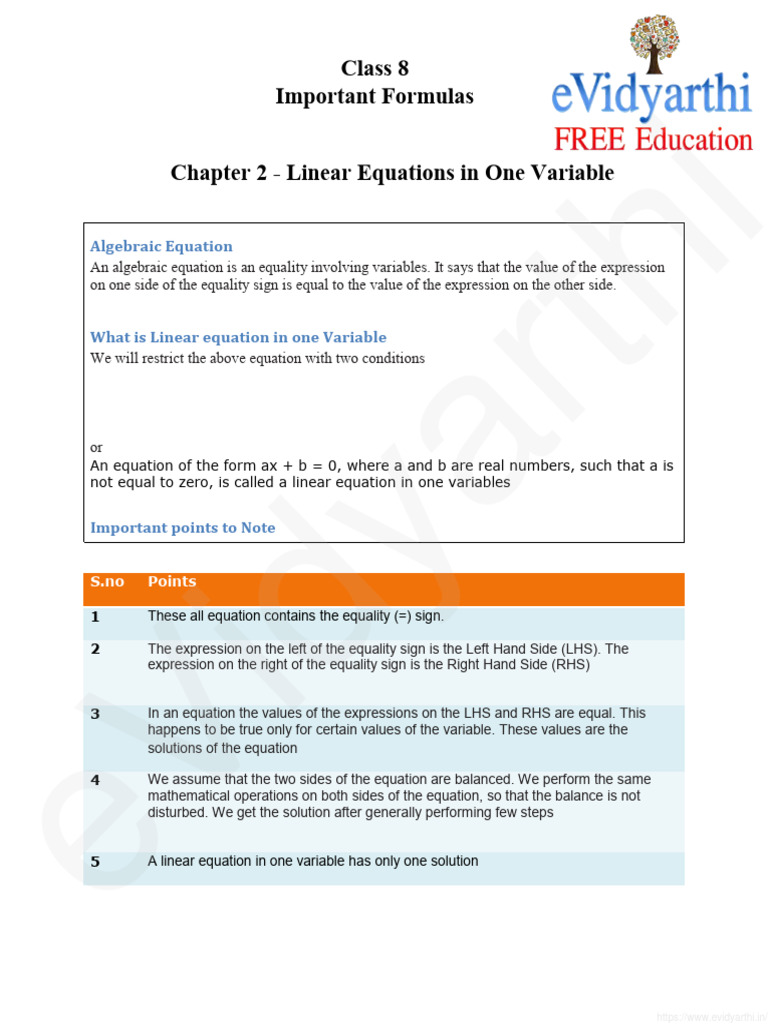 Class 8 Chapter 2 Maths Important Formulas | PDF | Equations | Applied Mathematics