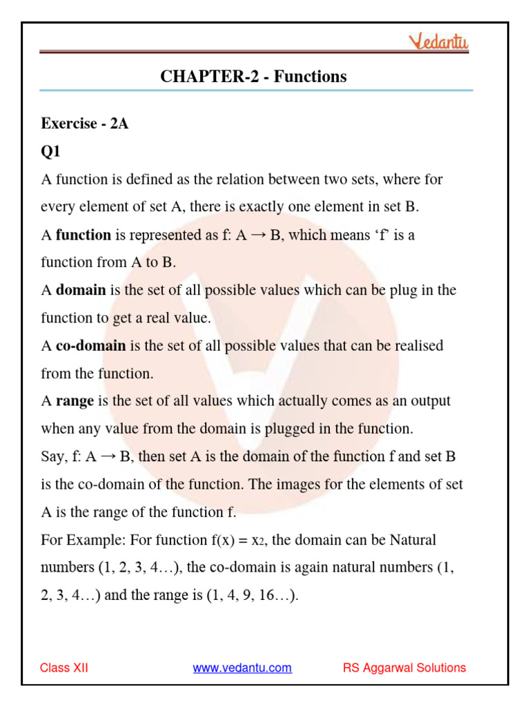 RS Aggarwal Class 12 Solutions Chapter-2 Functions | PDF
