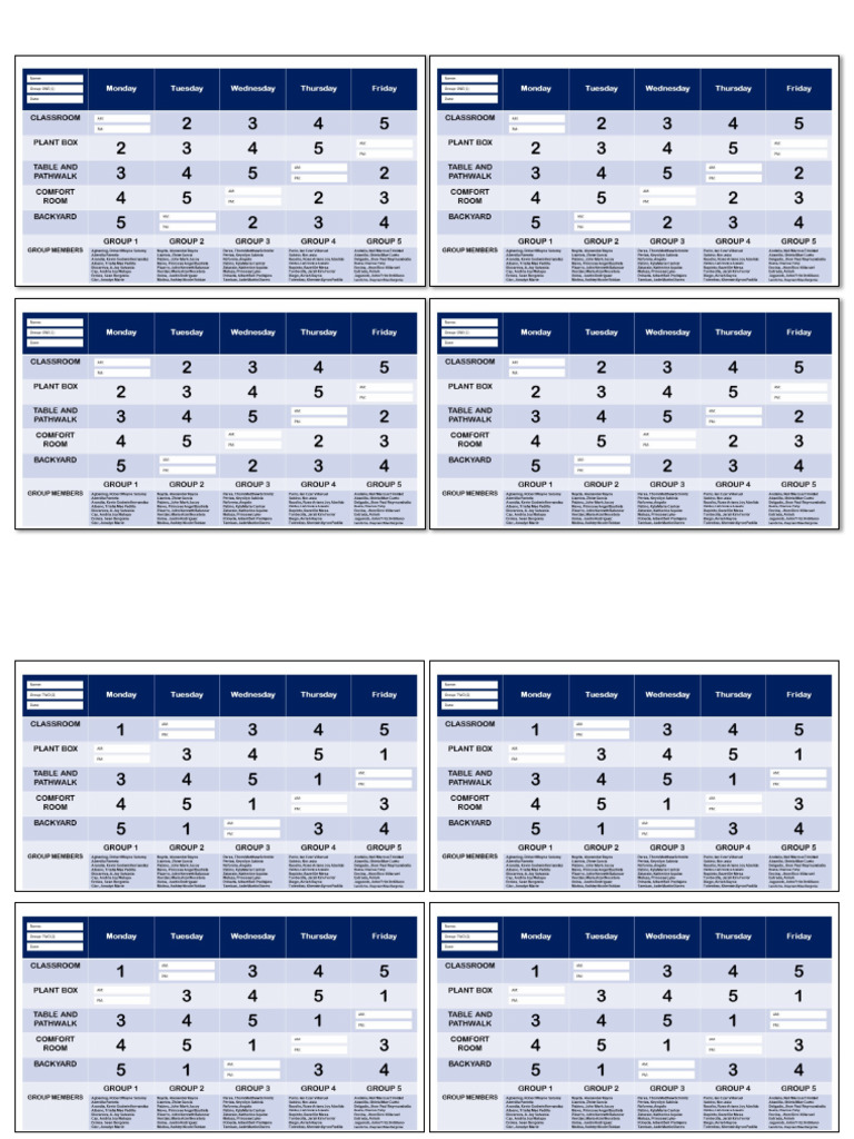 Classroom Cleaners' Attendance Sheet | PDF