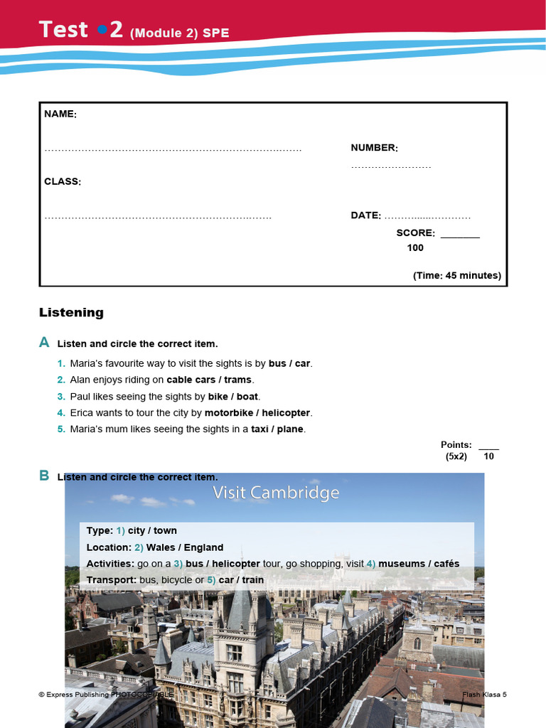 Flash Klasa 5 Test Module 2 Spe | PDF | Land Transport | Vehicles