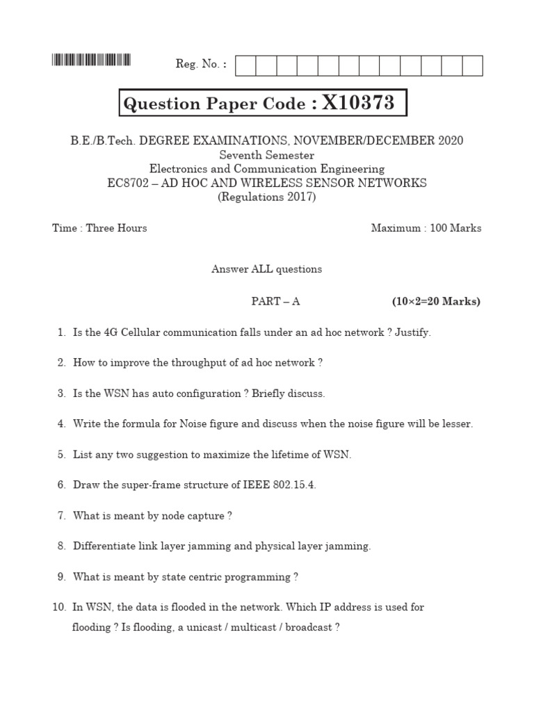 Anna University EC8702 Question Paper | PDF | Wireless Ad Hoc Network ...