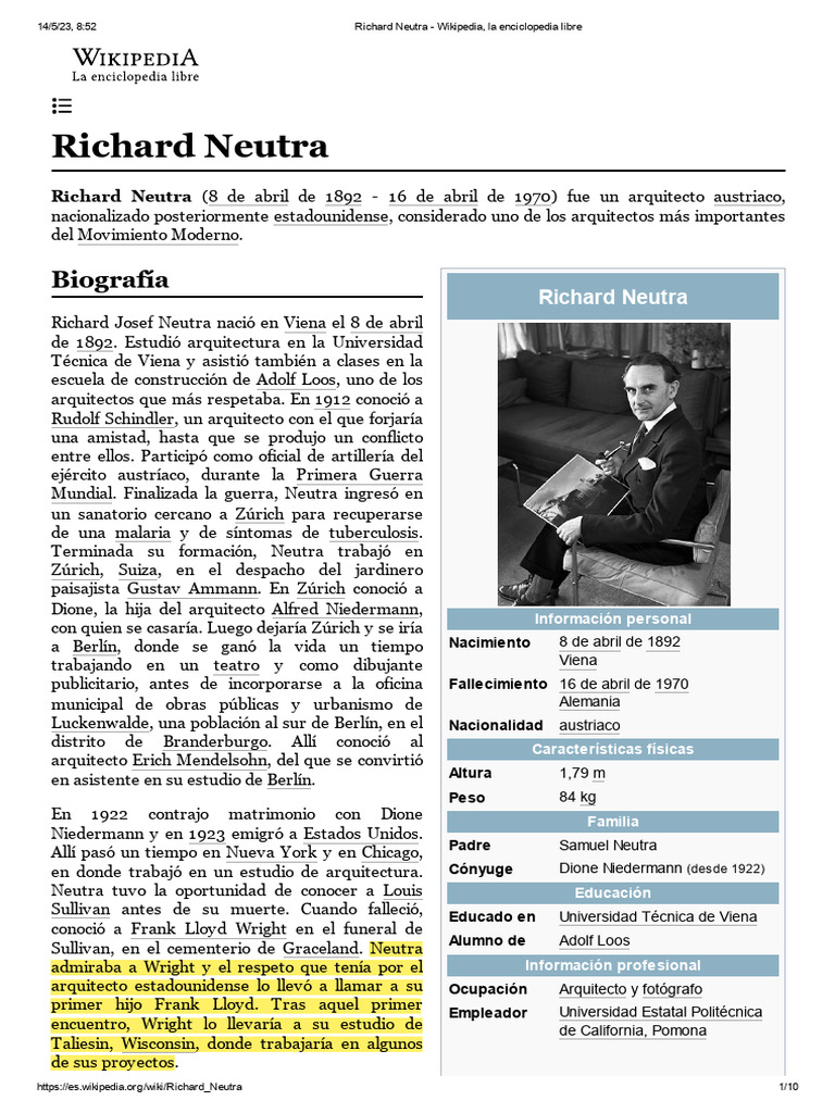 Richard Neutra - Wikipedia, La Enciclopedia Libre | PDF