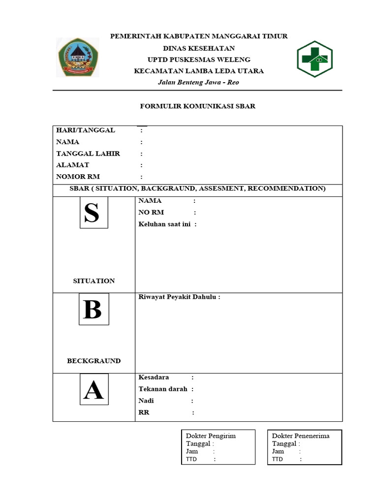 Formulir Komunikasi SBAR Puskesmas | PDF