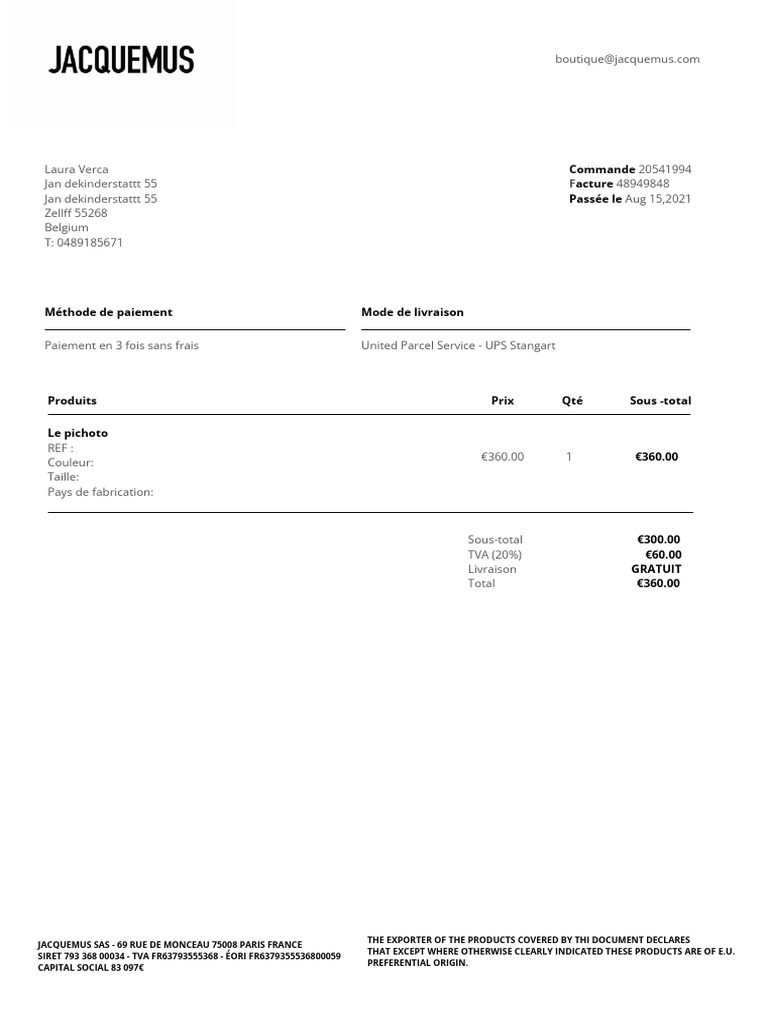 Facture Jacquemus | PDF