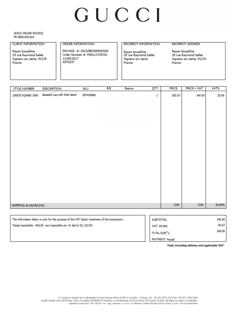 Facture GUCCI | PDF