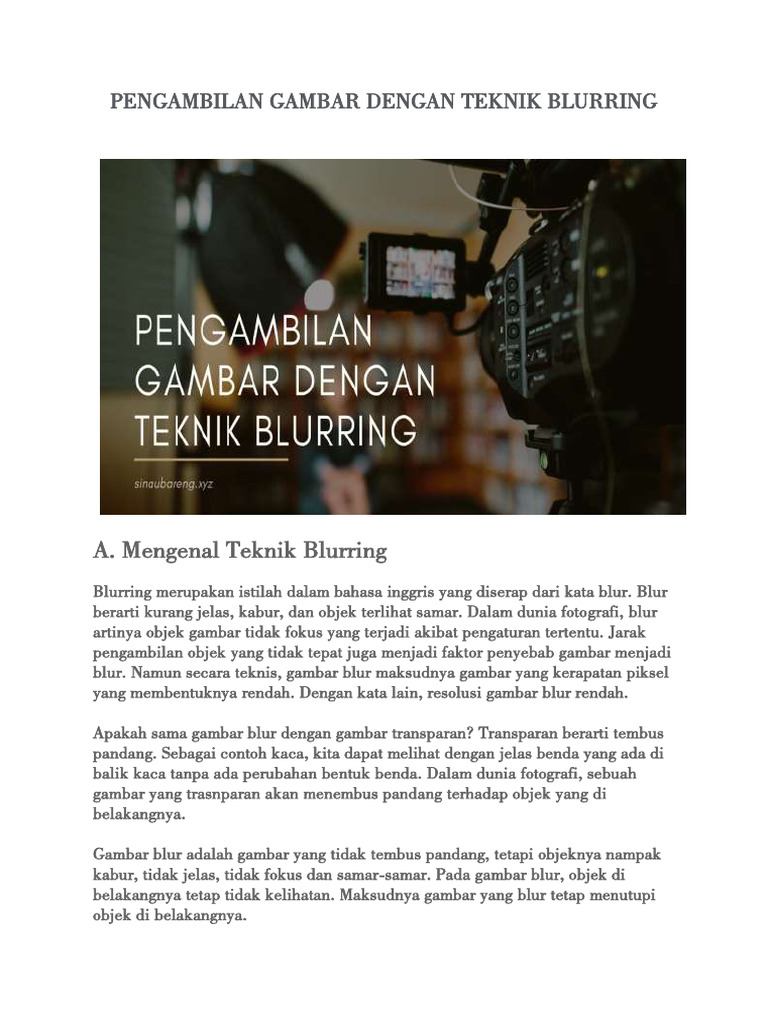 Pengambilan Gambar Dengan Teknik Blurring | PDF