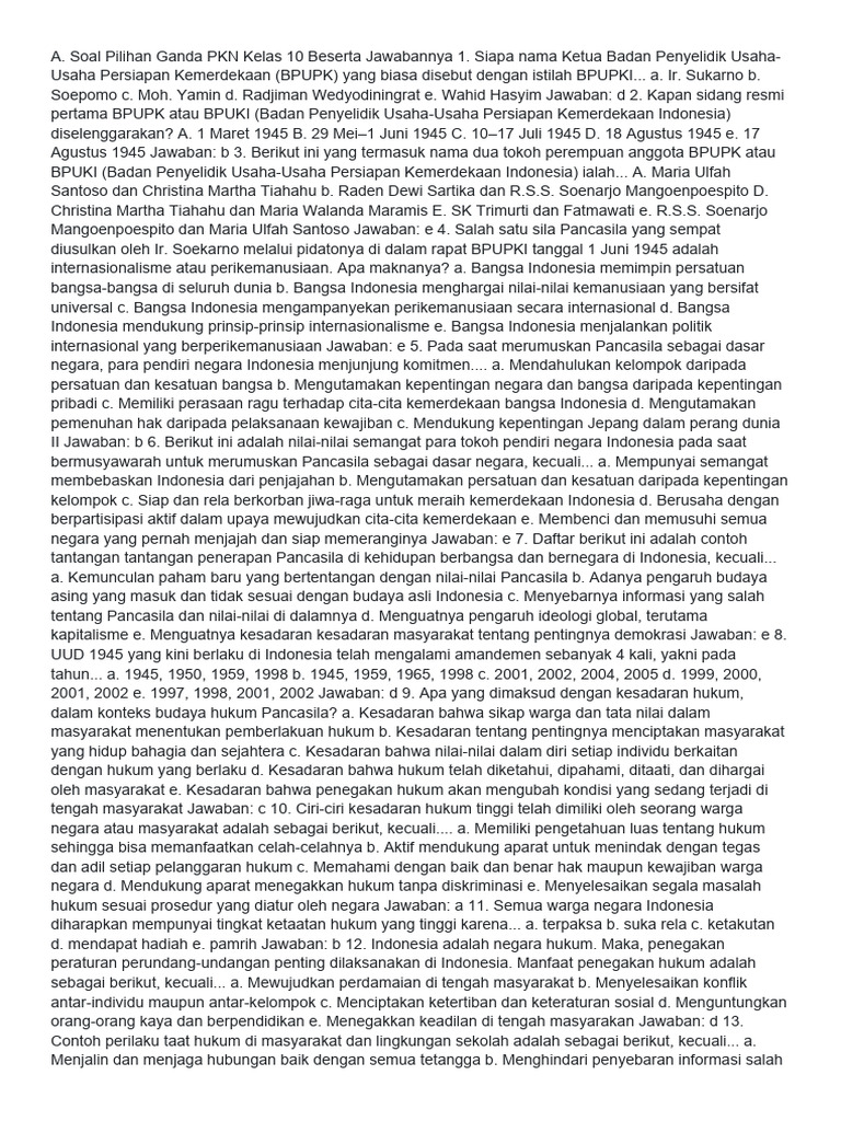 Soal PKN 10 | PDF