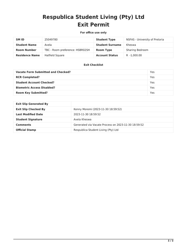 Hatfield Square Exit Permit Process | PDF