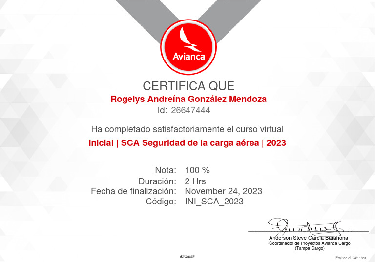 Certificado Seguridad de La Carga Area SCA | PDF
