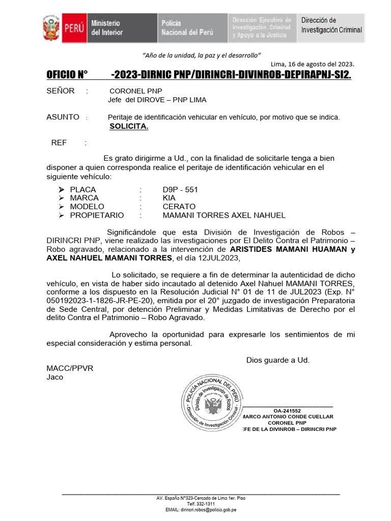 Oficio Dirove Vehiculo Descargar Gratis Pdf Justicia Crimen Y