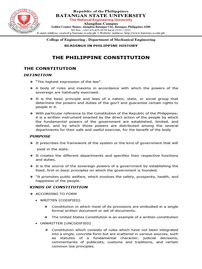 The Philippine Constitution | PDF | President Of The Philippines ...