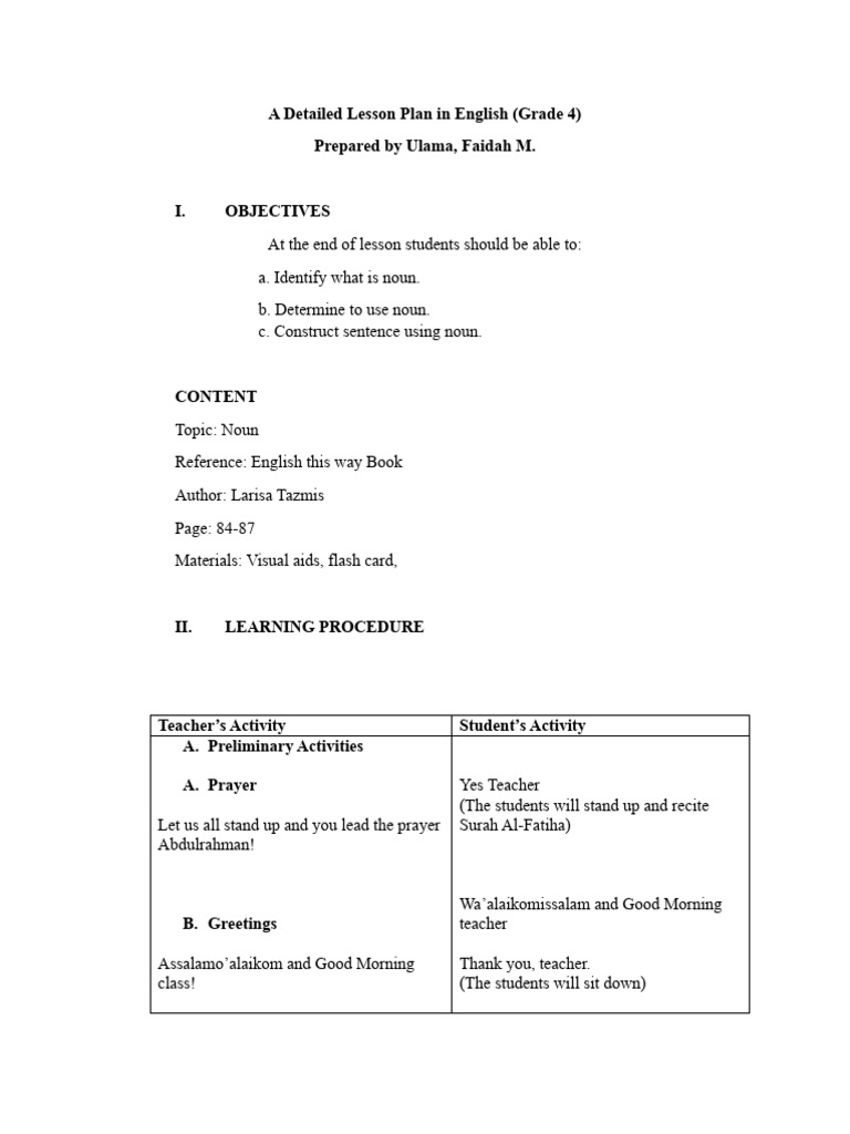 A Detailed Lesson Plan in English | PDF