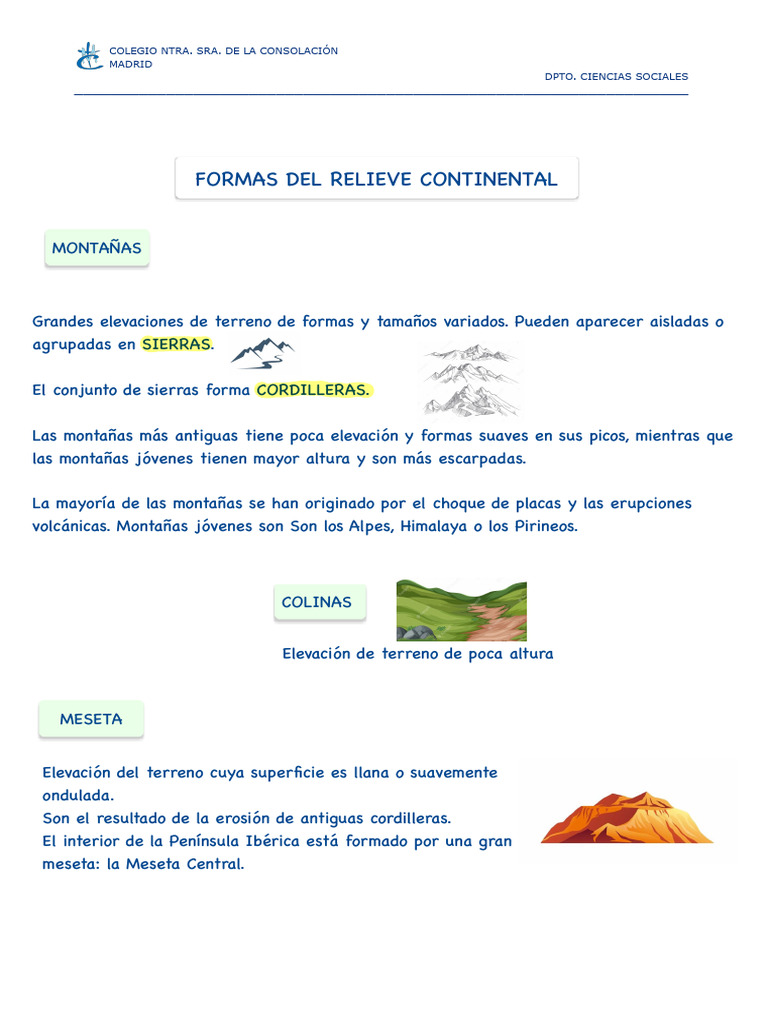 Relieve Continental y Costero: Tipos y Características | PDF | Montañas ...