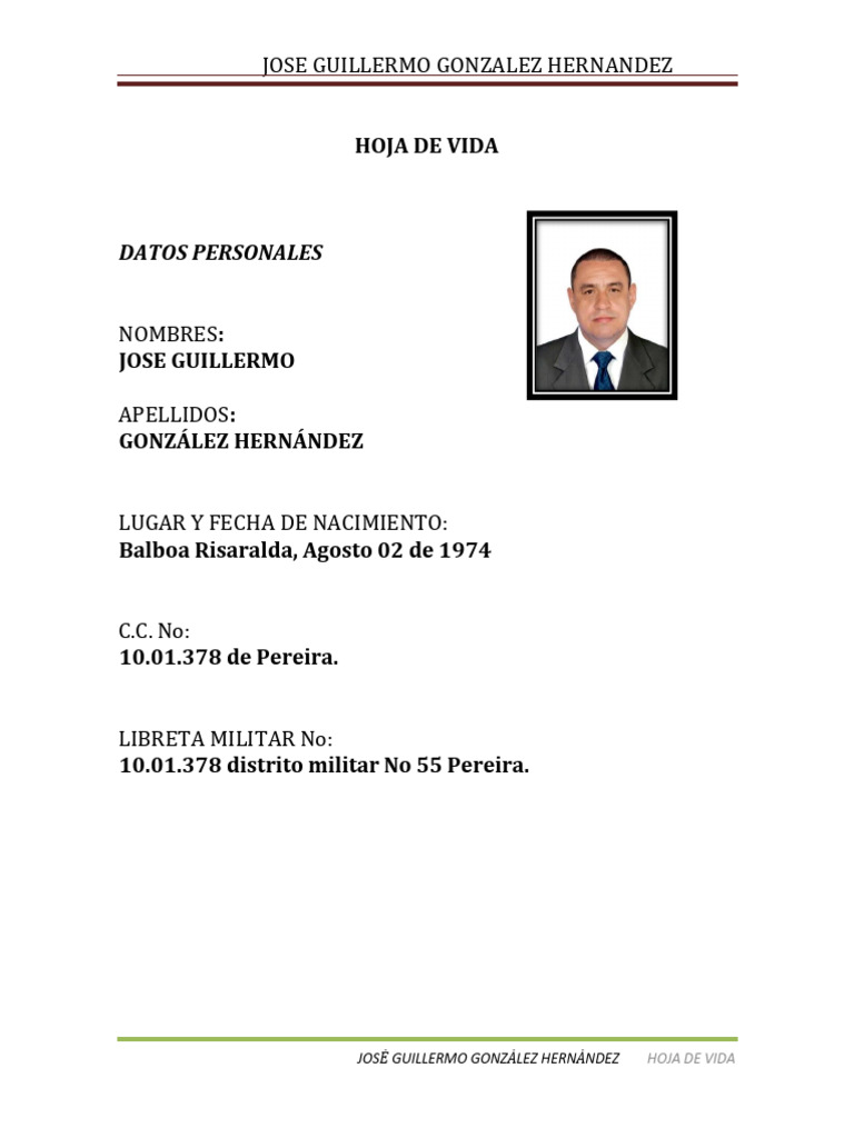 hoja de vida Jose Guiller González | PDF