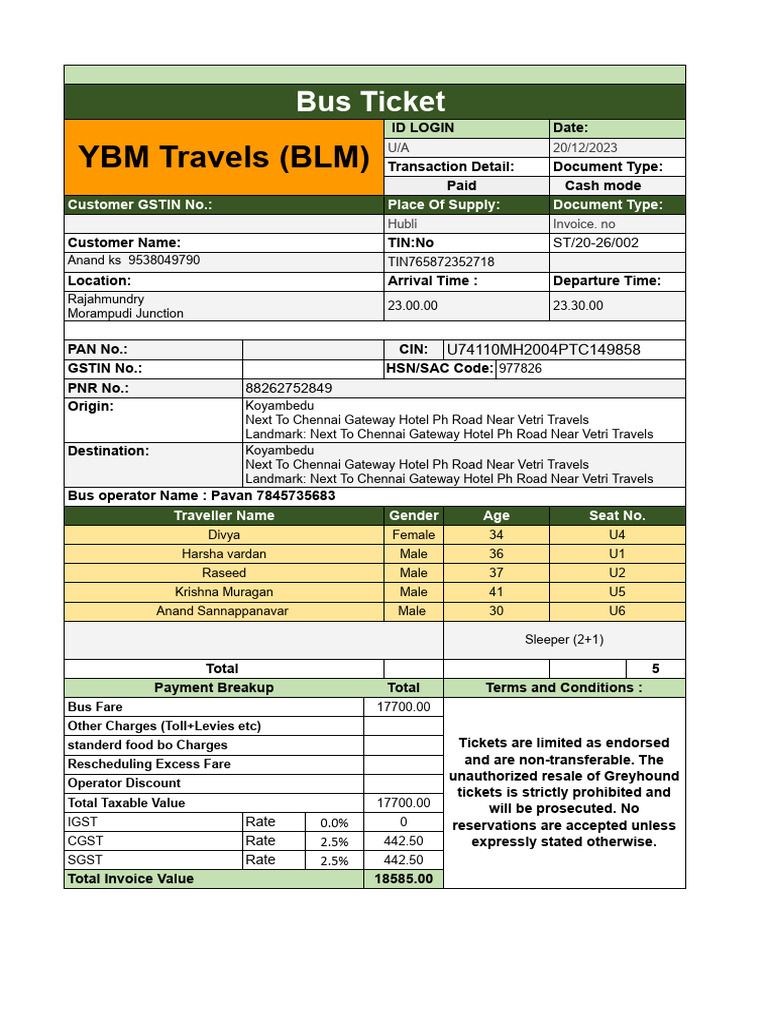 Bus Ticket Format 01 - Google Sheets | PDF | Service Industries | Business