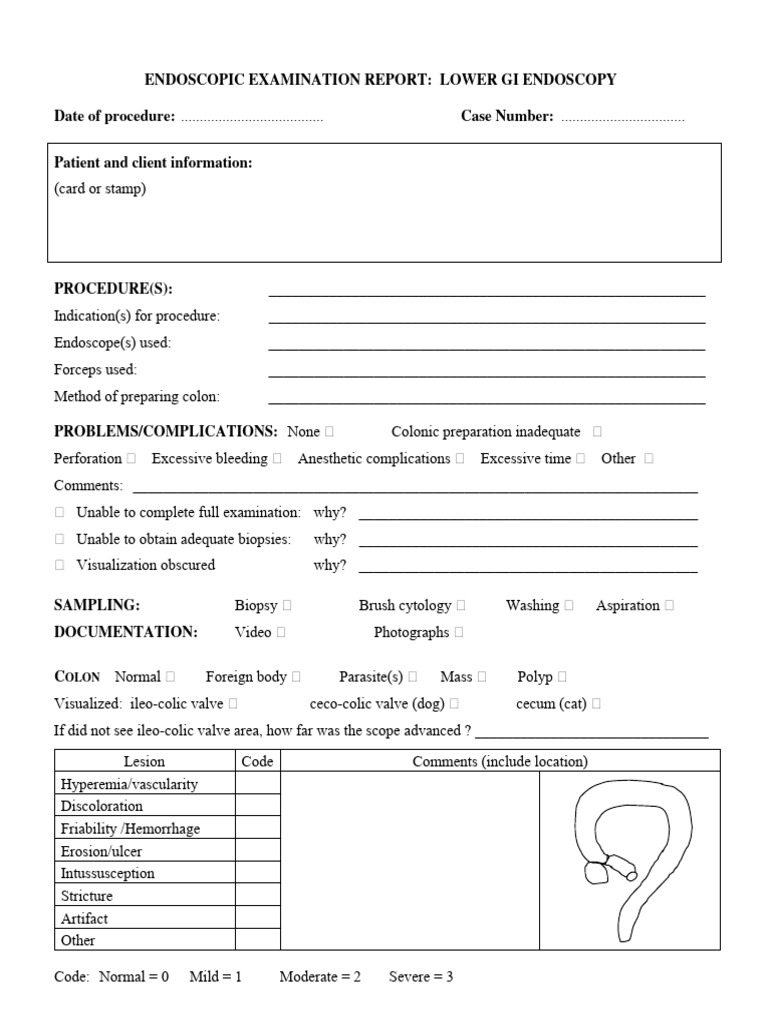 Lower GI Endoscopy Report Template | PDF | Endoscopy | Digestive System