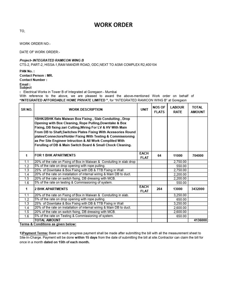 Labour Work Order Format Integreted Goregaon | PDF | Payments | Economies