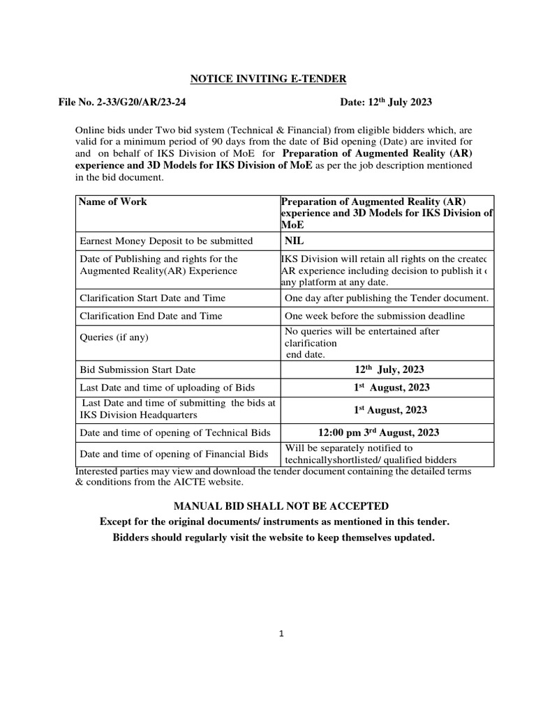 G20 AR Tender Final | PDF