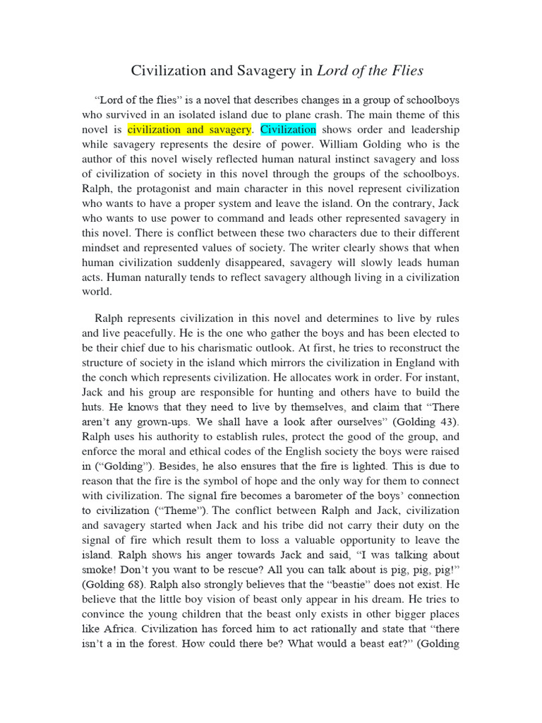 Civilization vs. Savagery in Golding's Novel | PDF