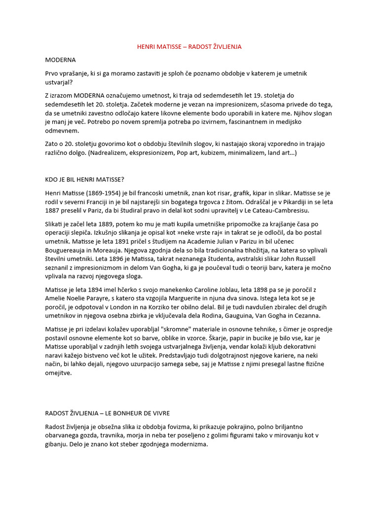 Henri Matisse - Modri Akt | PDF