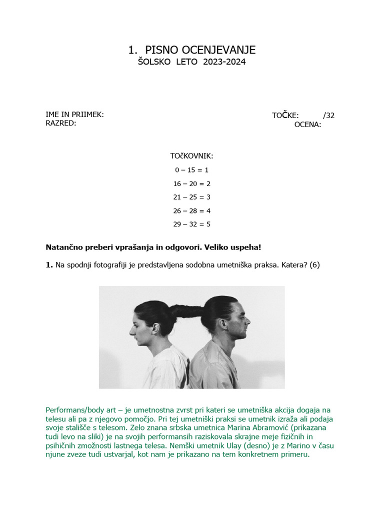 UZG 1.preverjanje Znanja | PDF