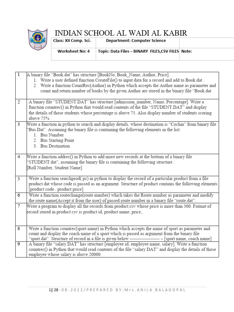 8053775-XII - CS - Worksheet 4 - DATA FILES& CSV | PDF