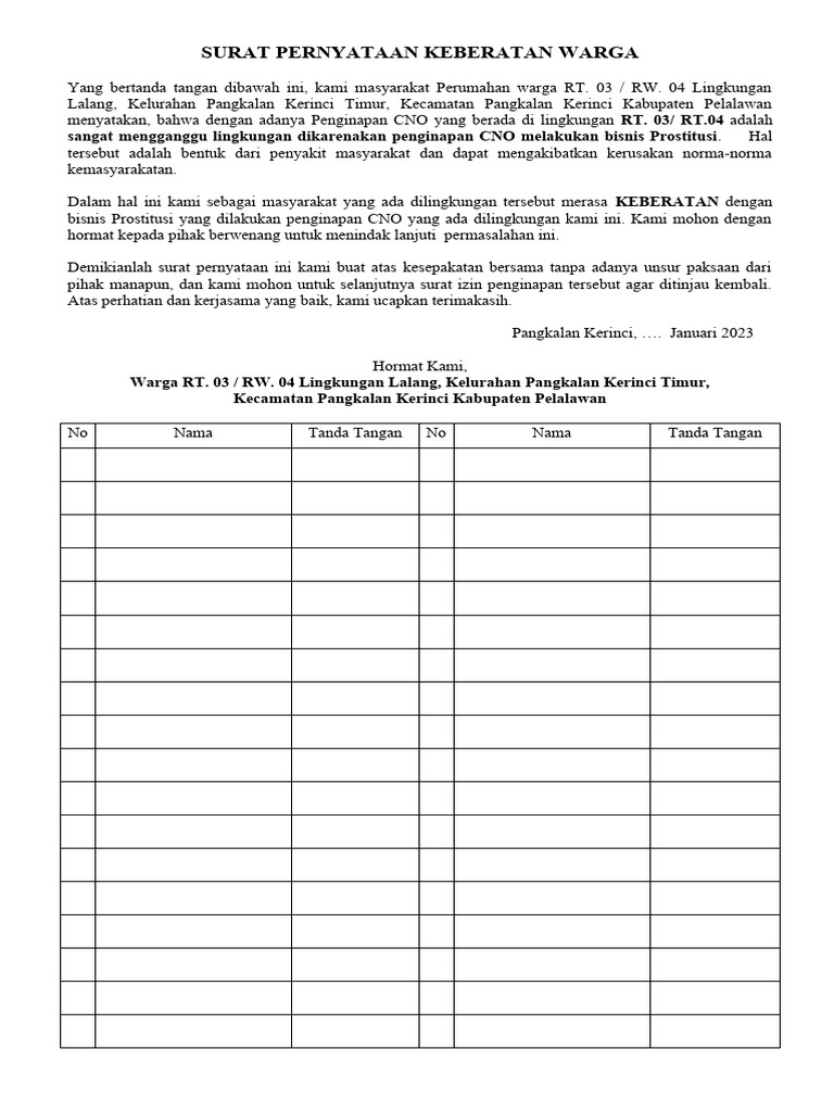Surat Pernyataan-Keberatan-Warga | PDF