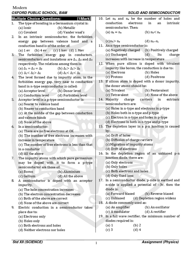 Solid and Semiconductor - MCQ | PDF | Semiconductors | Chemistry
