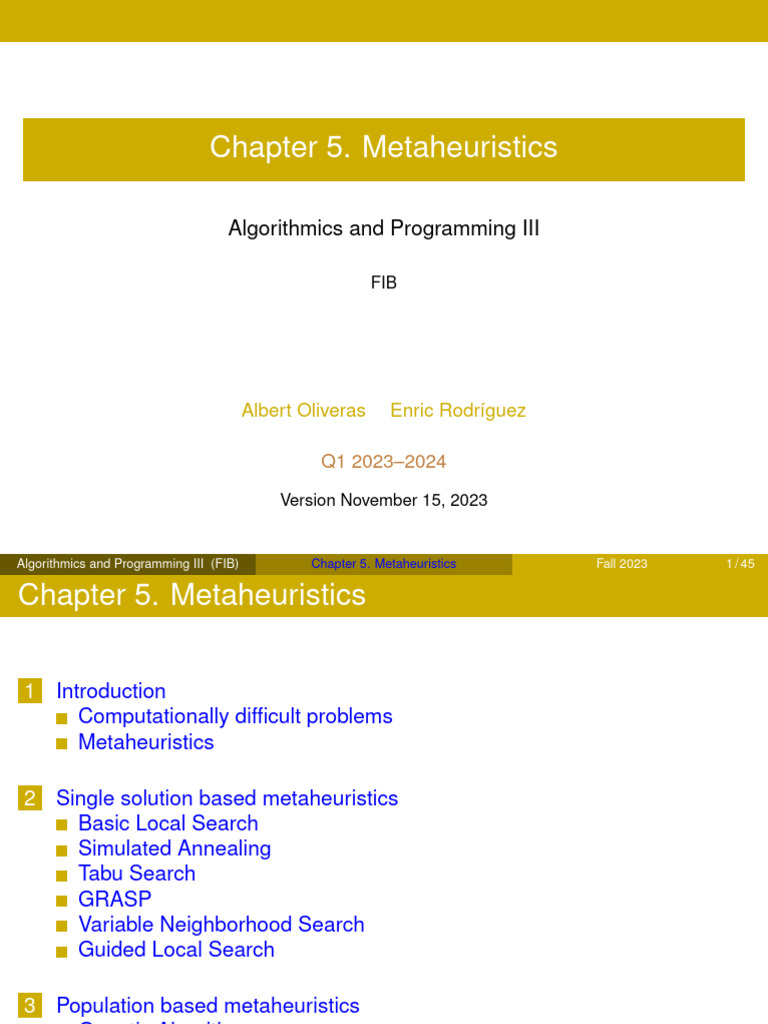 Chapter 5 Metaheuristics Algorithmics And Programming Iii Pdf Metaheuristic Mathematical 