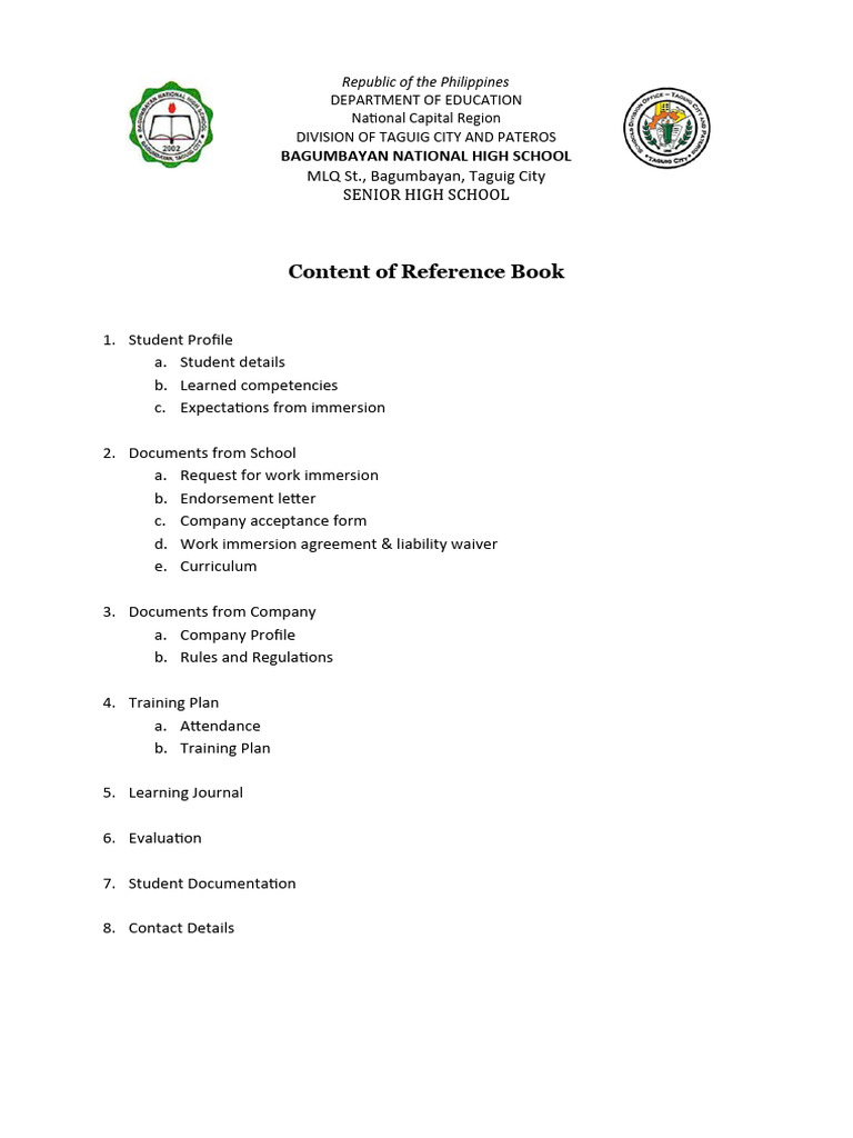 Work Immersion Reference Book | PDF