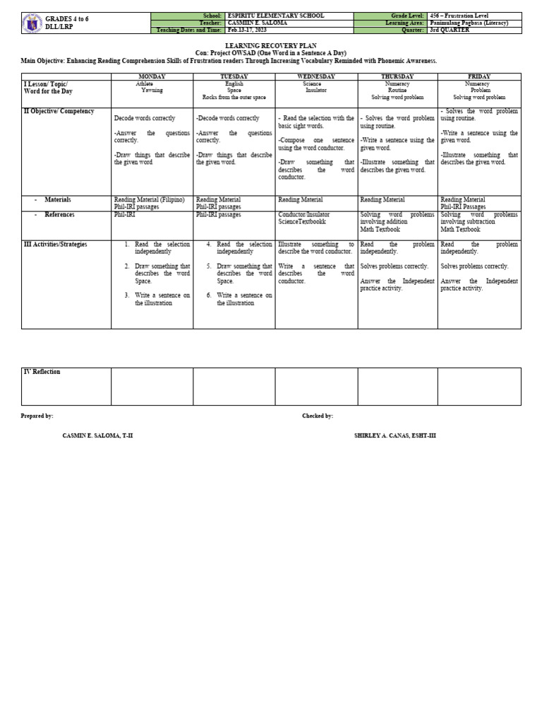 Learning-Recovery-Plan-Feb.13-17, 2023 | PDF