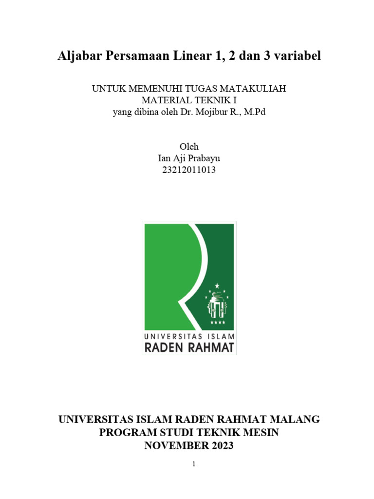 Sistem Persamaan Linear 1 2 Dan 3 Variable | PDF
