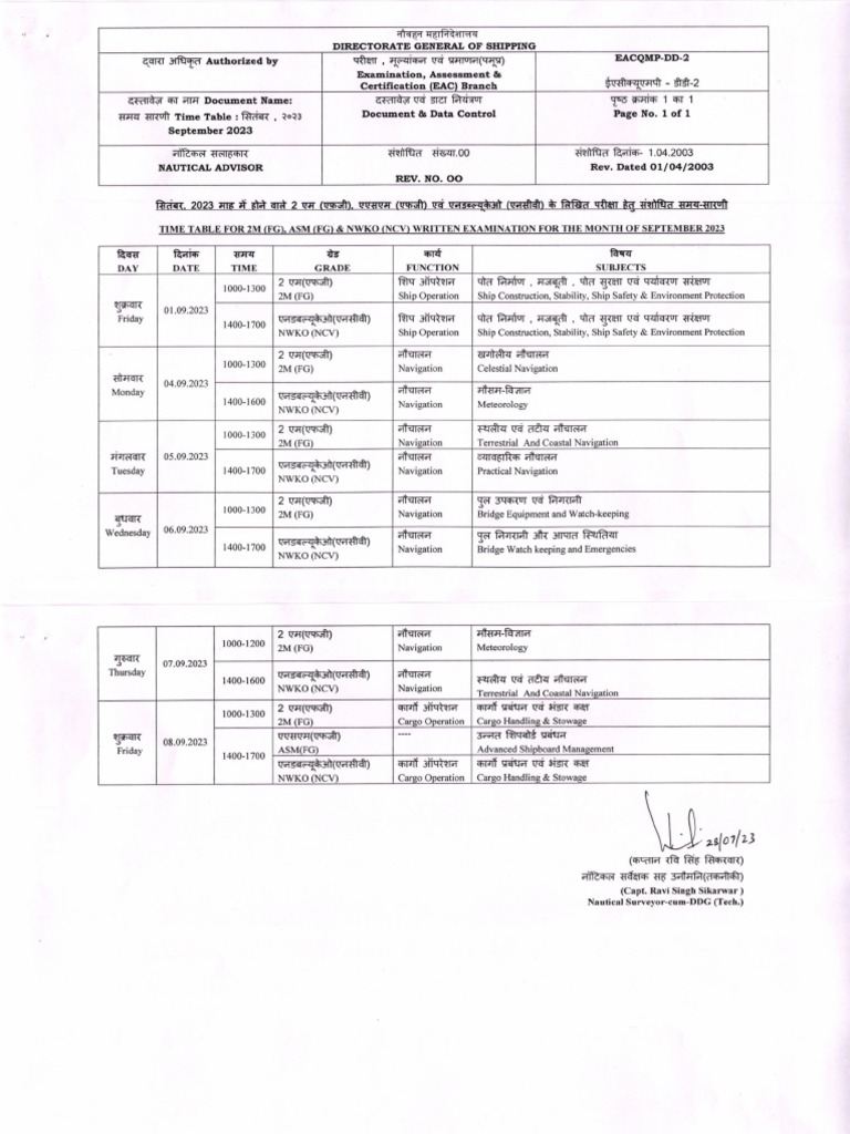 MMD EXAM Time Table September 2023 | PDF | Applied And ...