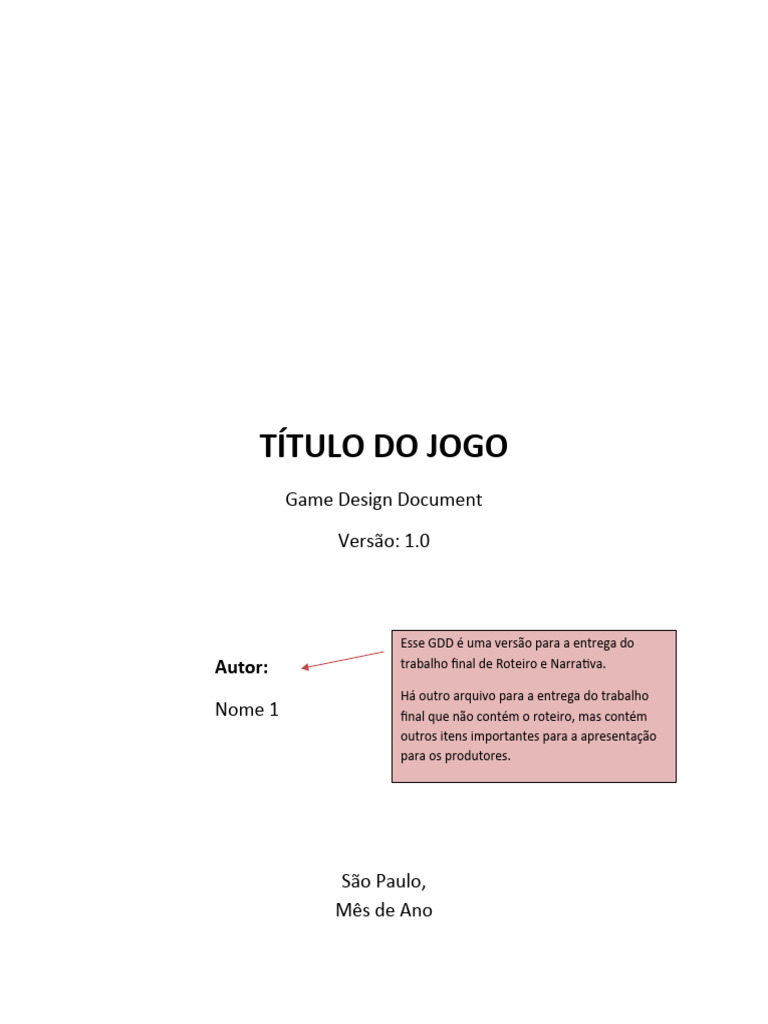 Modelo - Game - Design - Document 2023 Com Fluxograma para Roteiro e ...