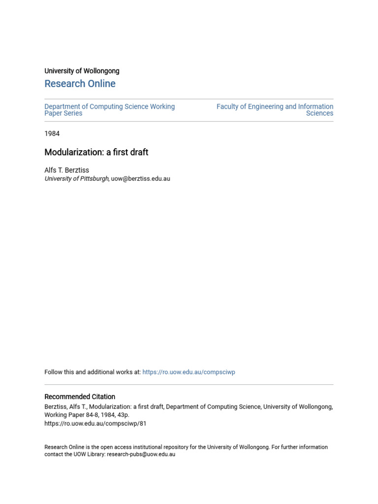 Modularization A First Draft Pdf Computer Engineering Software