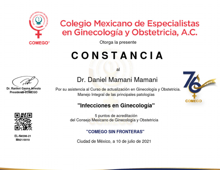 Constancia: Dr. Daniel Mamani Mamani | PDF