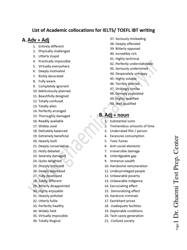 Collocations For Ielts Writing | PDF