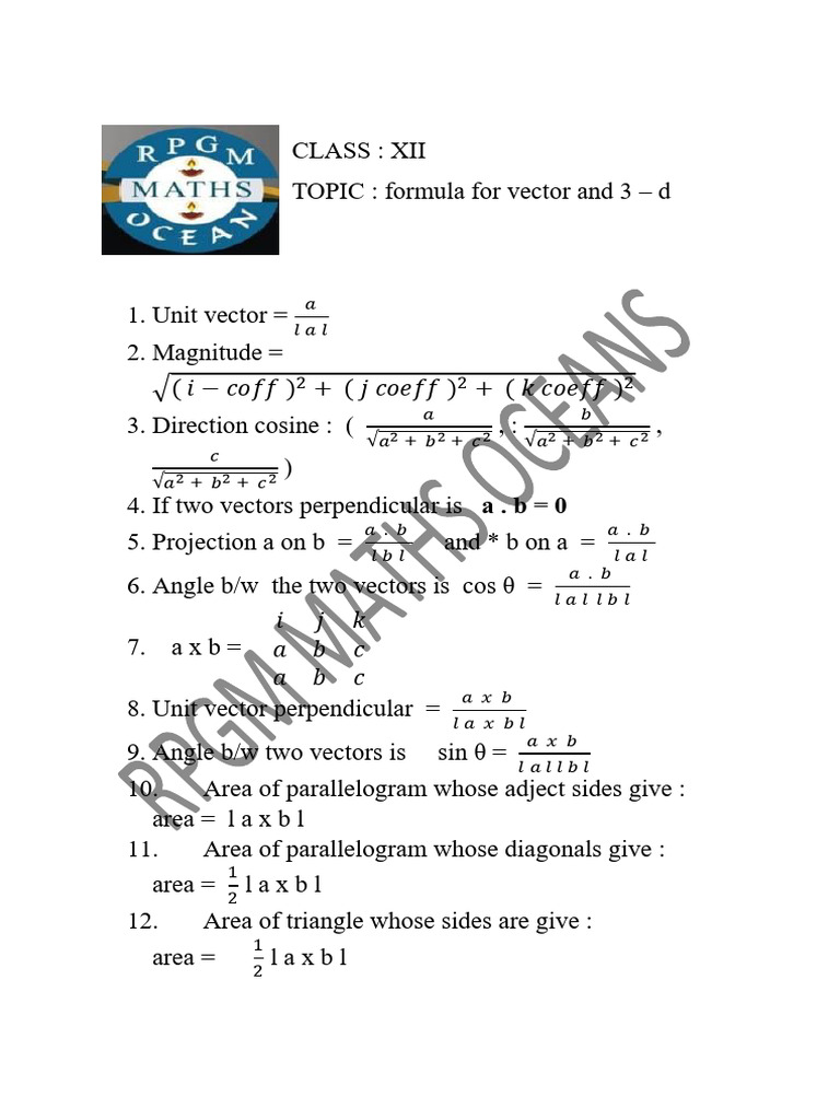 Vector and 3-d Formula 12 | PDF | Line (Geometry) | Euclidean Vector