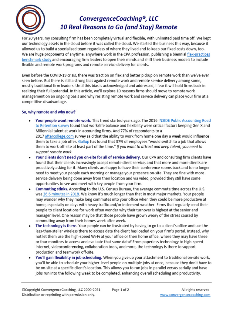 10 Real Reasons To Go (And Stay) Remote Article | PDF | Labour ...