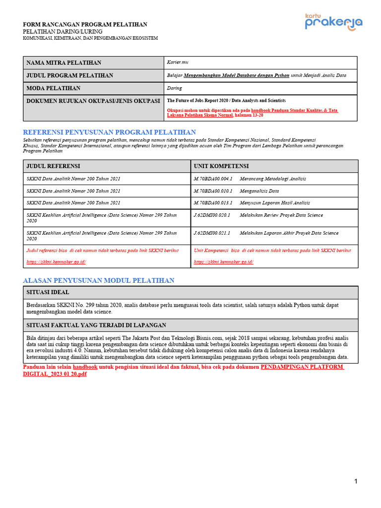 Contoh - SN 2023 - DARING - RPP (RANCANGAN PROGRAM PELATIHAN) | PDF | Seni