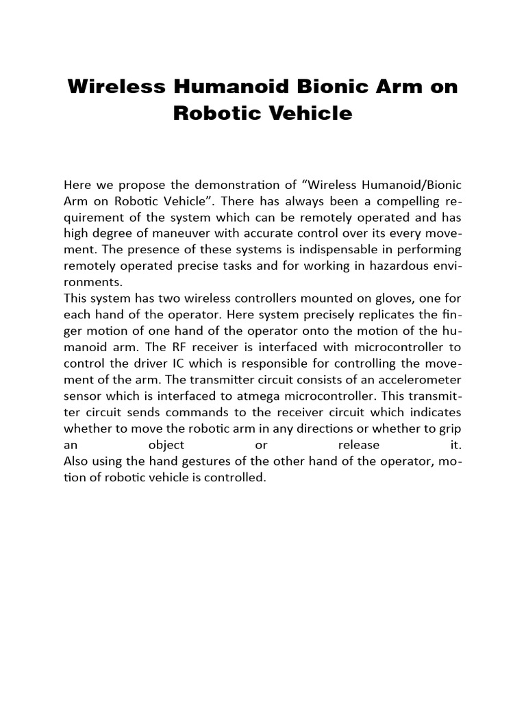 Wireless Humanoid Bionic Arm On Robotic Vehicle | PDF